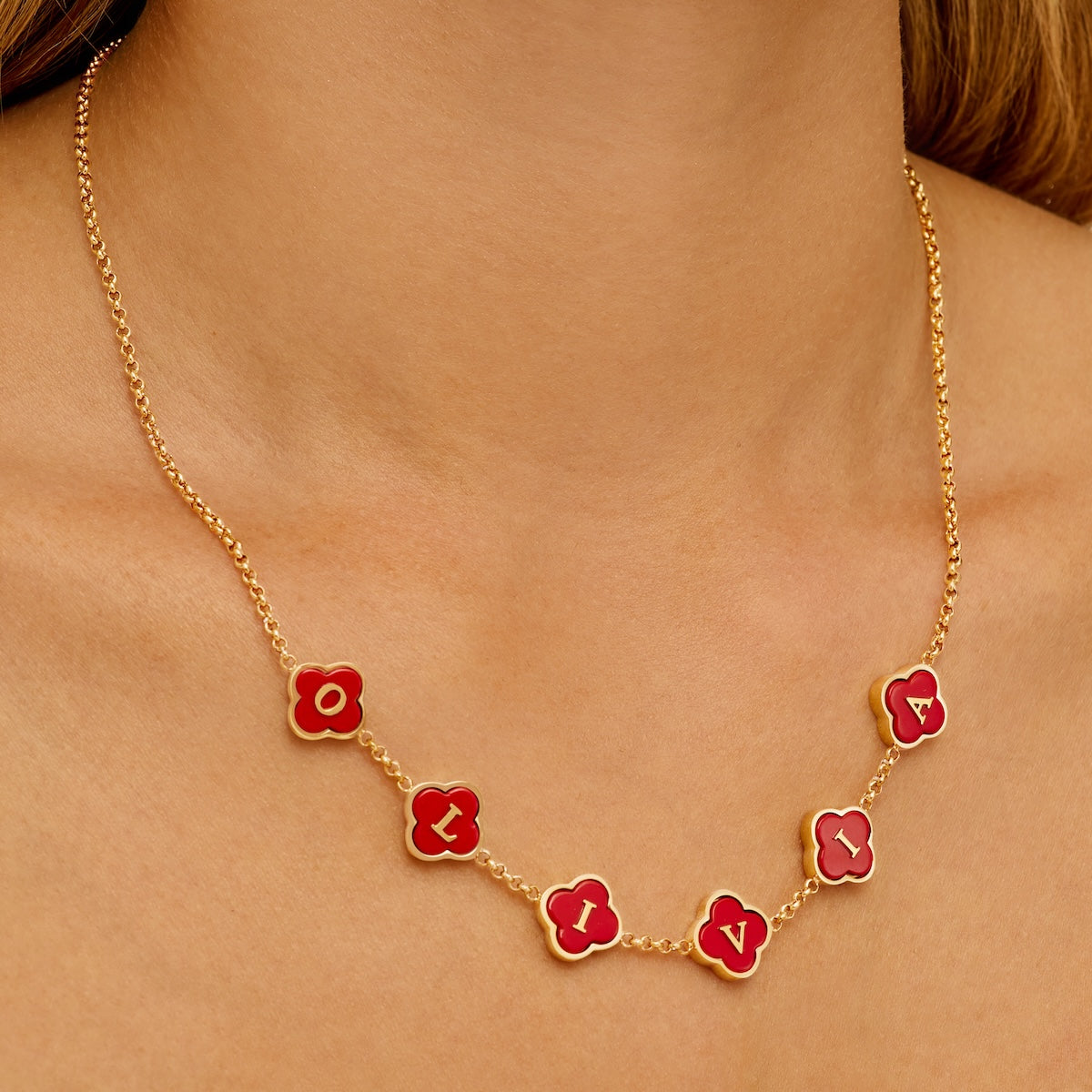 Red Custom Clover Name Necklace (Gold) – Abbott Lyon US