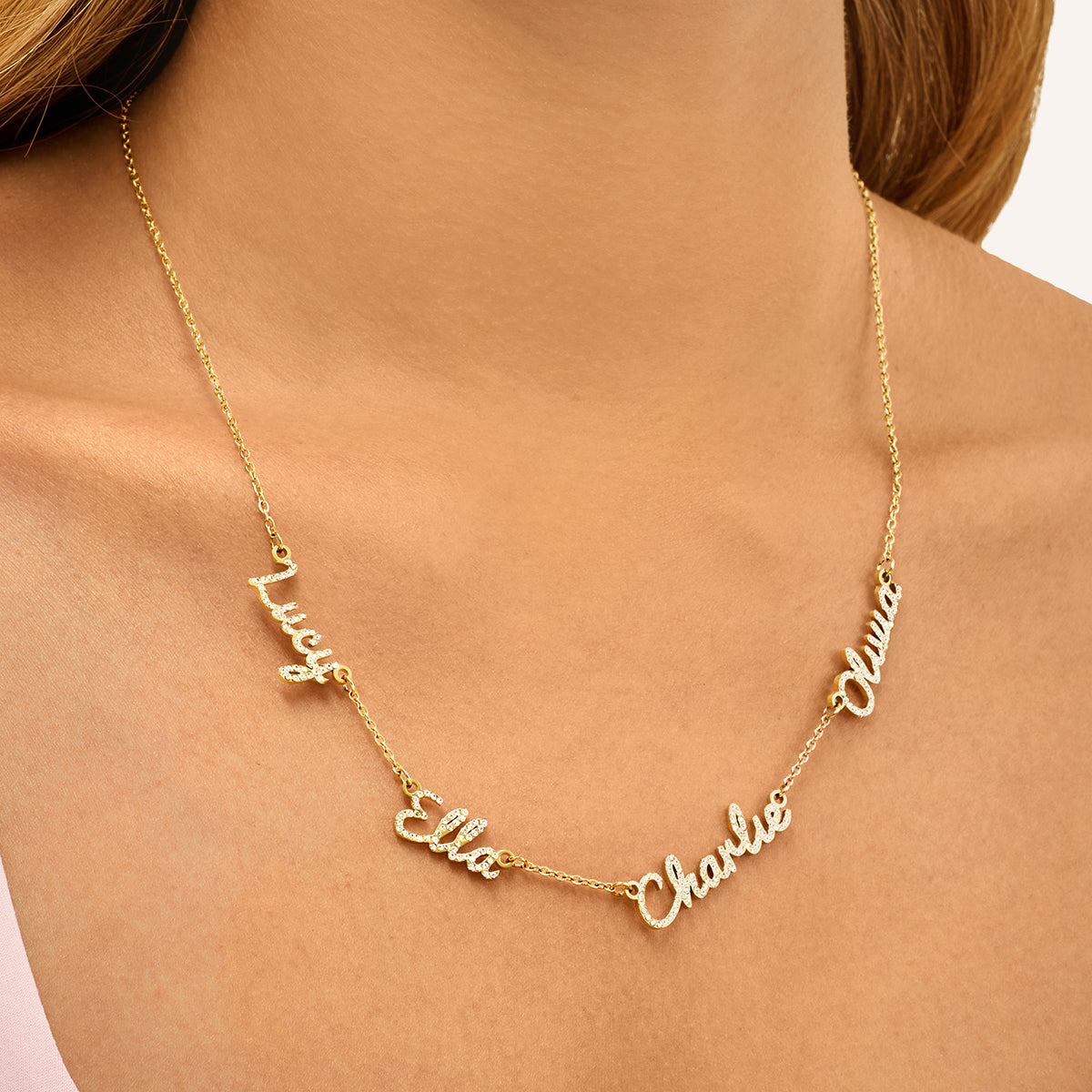 Multi Crystal Cursive Name Necklace (Gold) – Abbott Lyon US