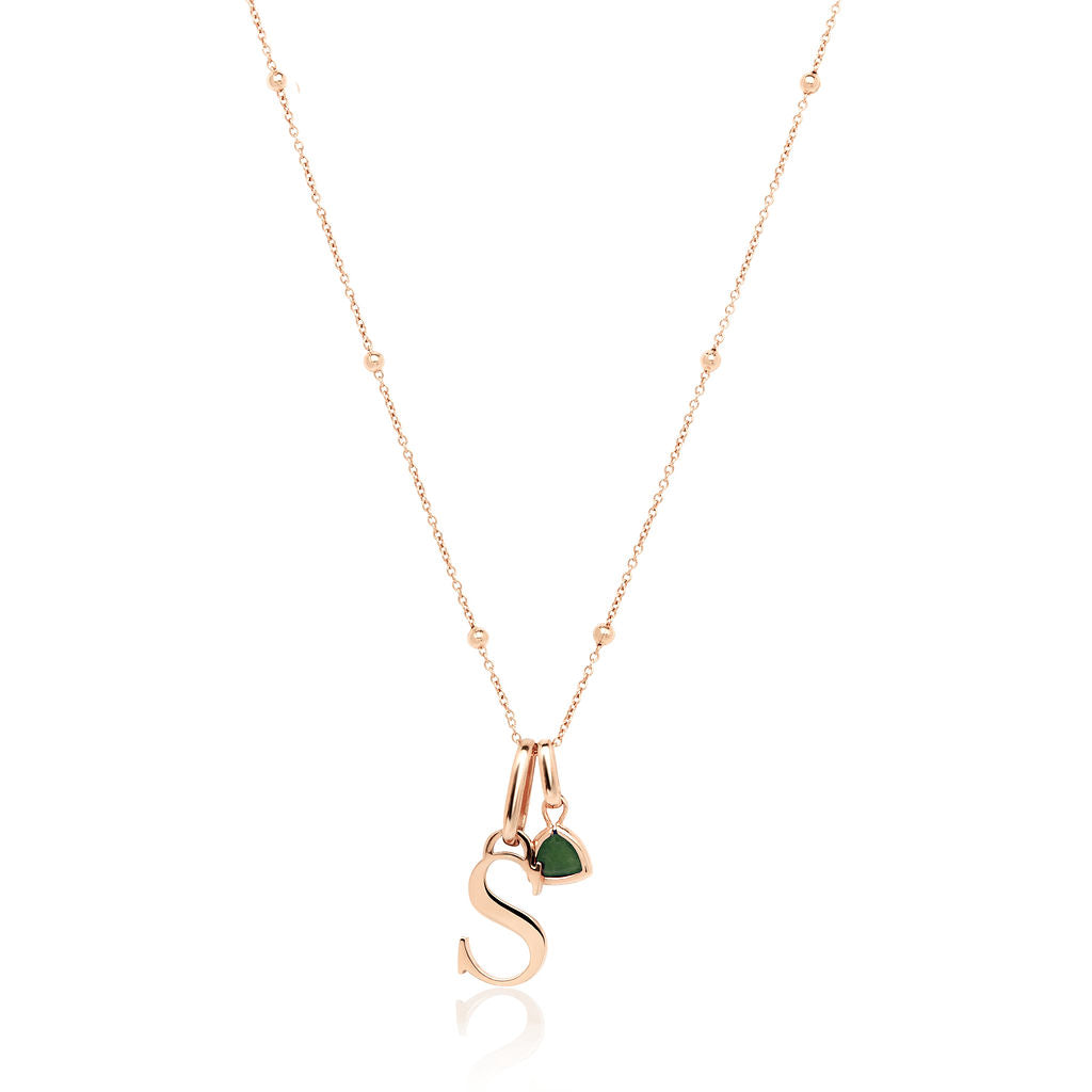 Personalized Initial Droplet Birthstone Necklace Rose Gold