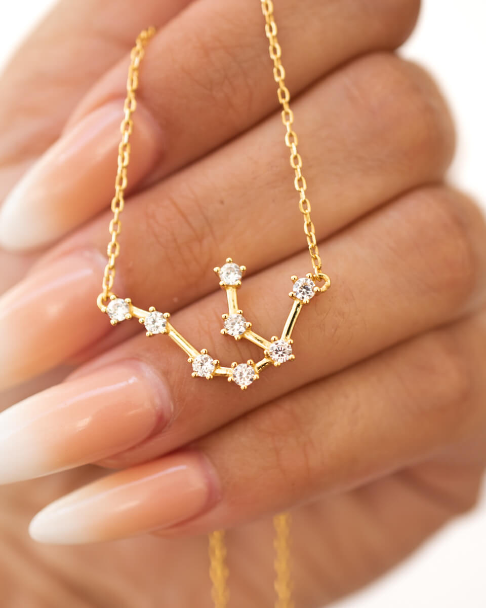 Sterling Silver Crystal Zodiac Necklace Gold